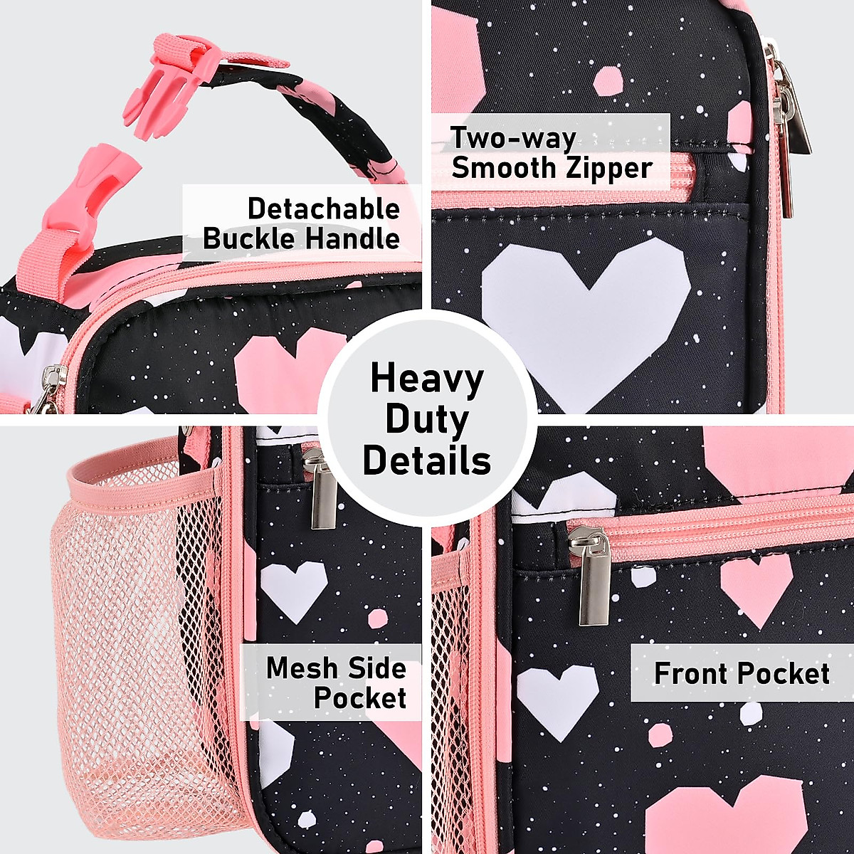 Lunch Box for Kids Girls Insulated Lunch Bag with Shoulder Strap and Pocket Pink Cute Lunch Cooler Thermal Meal Lunch Tote Bag for School Travel Outdoor, Rainbow Lunchbox, Practical Gif