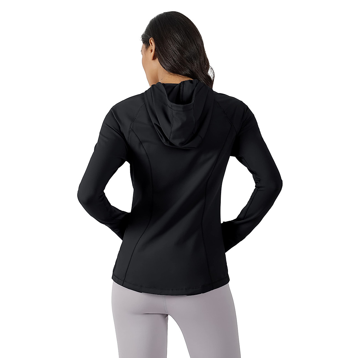 Yogalicious Lux full-Zip Hooded Running Workout Yoga Jacket - Black - XL