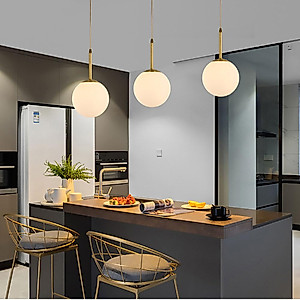 THINKBEEST White Globe Pendant Light Fixture with Glass Lampshade, Gold Decor Hanging Lamp, Minimalist Style Hanging Light E26/E27 Base, 59in Wire Adjustable Chandelier for Living Room, Foyer