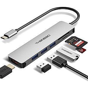 USB C Hub Multiport Adapter - 7 in 1 Portable Space Aluminum Dongle with 4K HDMI Output, 3 USB 3.0 Ports, SD/TF Card Reader Compatible for MacBook Pro, XPS More Type C Devices