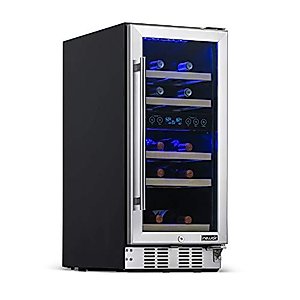 Newair 15" Wine Cooler Refrigerator | 29 Bottle Capacity | Fridge Built-in Or Free Standing | Dual Zone Wine Fridge With Removable Beech Wood Shelves In Stainless Steel NWC029SS01