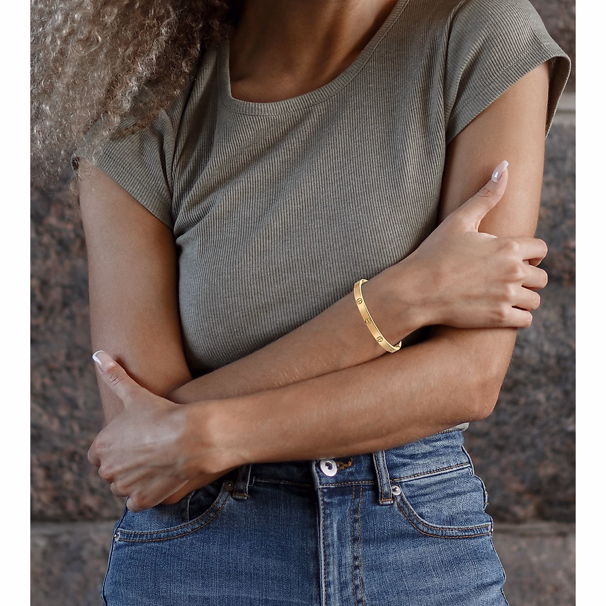 RIMRIVA Gold Bangle Bracelets for Women Trendy Stack Cross Bracelet Love Bangle Friendship Stainless Steel Jewelry Anniversary Graduation Birthday Wedding Christmas Gift Stocking Stuffers Women