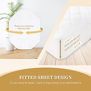 Quilted Fitted Twin XL Mattress Pad Cover, Waterproof Mattress Protector, Deep Pocket Elastic Fits Up to 18'', Breathable Soft Alternative Filling Mattress Pad