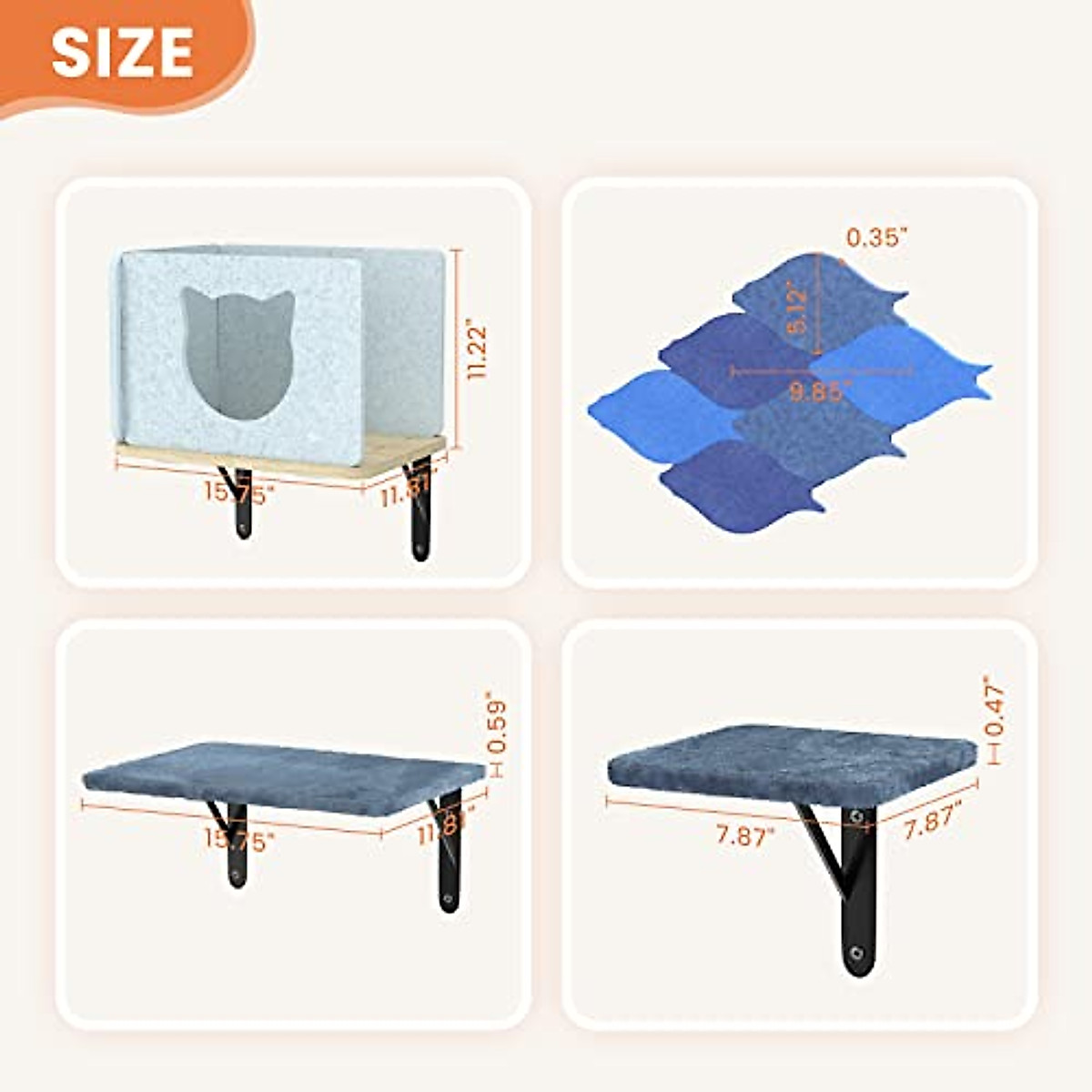 Bodato Cat Wall Shelves Set, Cat Wall Climbing Furniture - 7 Wooden Steps,1 Condo House and 2 Fish Shape Scratcher Included