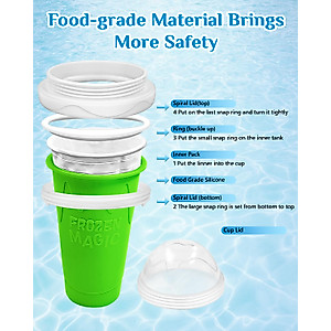 Slushy Maker Cup, DIY Magic Slushy Maker Squeeze Cup, Portable Smoothie Squeeze Cup for Juices, Milk and Ice Cream Make, Double Layers Silica Cup with Lid & Straw for Kids, Friends, Family (Green)1
