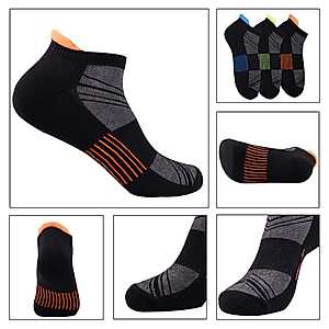 JOYNÉE Mens Ankle Low Cut Athletic Tab Socks for Men Sports Comfort Cushion Sock 6 Pack,Black,Sock Size 10-13