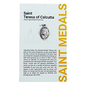 1" Saint and Holy Subject Medal with Prayer Card | Over 25 Different Saints | Durable and Detailed Charm | Pendant Medal Carded with Prayer | Christian Jewelry (Mother Teresa)