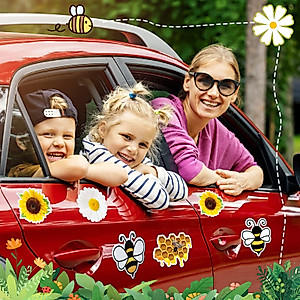 Hoteam 12 Pieces Car Magnets Sunflower Magnet Bee Honeycomb Daisy Flower Bee Magnets Cute Reflective Waterproof Honeybee Magnetic Stickers for Refrigerator Vehicles Whiteboard Locker Fridge Decor