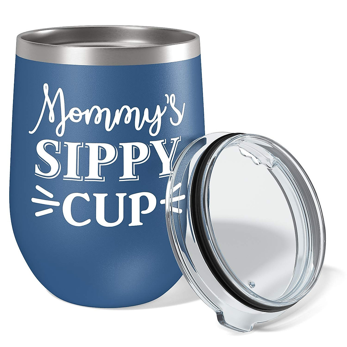 Mommy's Sippy Cup on 12 oz Blue Stainless Steel Gift Travel Wine Tumbler