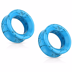 Pierced Owl Turquoise Stone Double Flared Saddle Tunnels, Sold as a Pair (12mm (1/2"))