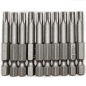10PCS 2"/50mm T27 Torx Head Screwdriver Bit Set, 1/4 Inch Hex Shank with Quick Release Slot,S2 Steel Magnetic Security Tamper Proof Star 6 Point Screw Driver Kit Tools(TT27)