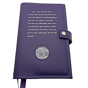 Deluxe Double Alcoholics Anonymous AA Purple Orchid Big Book & 12 Steps & 12 Traditions Book Cover with Third Step Prayer Medallion Holder