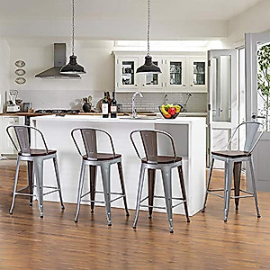 Andeworld Metal Bar Stools Counter Height Stools Dining Chairs High Back Industrial Barstools Set of 4 (30inch,Silver)