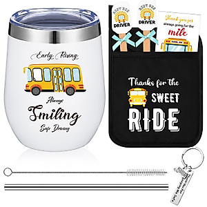 6 Pcs Bus Driver Appreciation Gifts School Bus Tumbler Cup with Keychain Bus Driver Pot Holder with Pocket Heat Resistant Oven Pads Silicone Spatula Rubber Greeting Card for Bus Driver Teacher Gifts