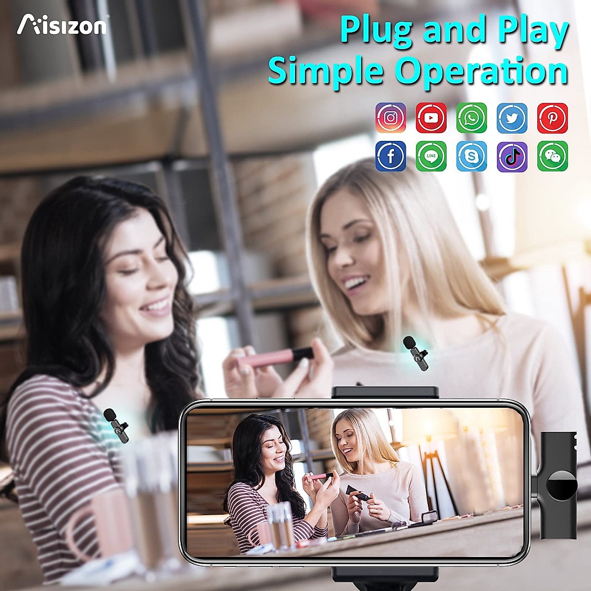 Aisizon Wireless Lavalier Microphone for iPhone15, Wireless Clip Mic, Wireless Clip on Microphone A3d, for iPhone, iPad, Computer, Zoom Meeting, Video Recording, tiktok