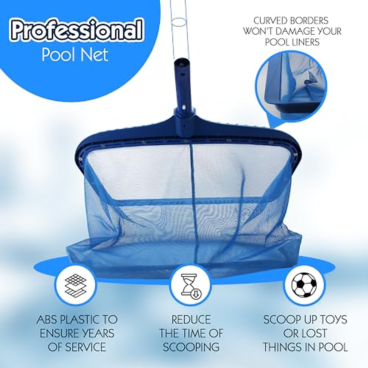 Pool Skimmer Net, Heavy Duty Leaf Rake Cleaning Tool, Fine Mesh Net Bag Catcher