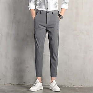 Men Classic Business Comfort Pant Straight Leg Flat Front Tapered Suit Pant Ultra Lightweight Solid Color Trousers (Dark Grey,28)