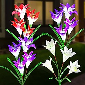 GIGALUMI Mother's Day Gifts, Solar Outdoor Flower Lights, 4 Pack Waterproof Solar Garden Light, Color-Changing Outdoor Light, Solar Lily Flower, Unique Gifts for Dear Mother from Daughter, Son