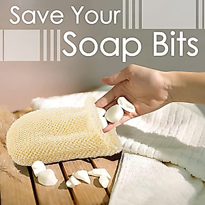 Linkidea 3 Pack Soap Bag, Exfoliating Soap Saver Pouch, Exfoliator Sponge Soap Pocket Drawstring Bags, Body Scrubber for Bath Shower (Three Random Color)