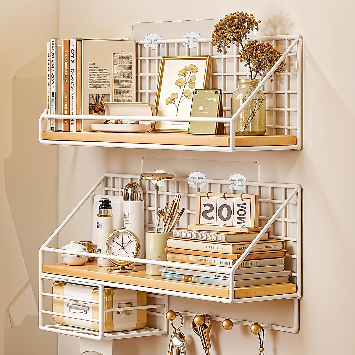 Dimeho 4 Pcs Shower Caddy Adhesive Replacement, Corner Shower Caddy Adhesive Sticker Replacement Hook No Drilling Transparent Strong Adhesive Shower Hooks Soap Holder Bathroom Storage Shelves