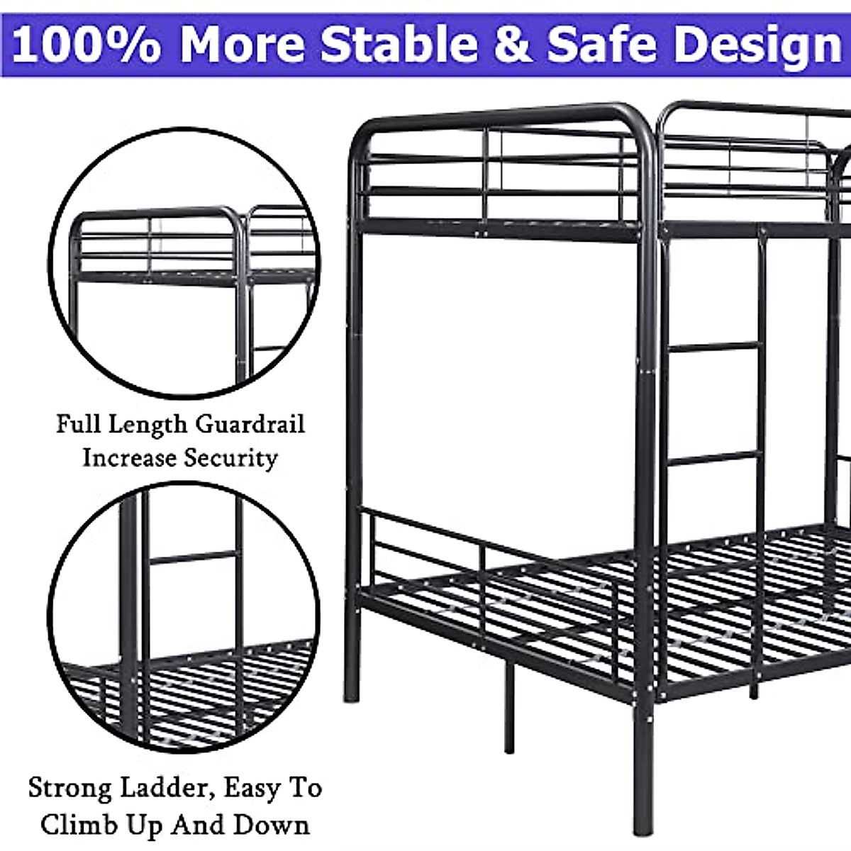 Movdevy Heavy Duty Full Over Full Bunk Beds, Metal Bunk Beds Full Over Full for Kids Adults, Industrial Style Full Over Full Size Bunk Bed with Ladder, Can Be Converted To 2 Beds, No Box Spring Needed