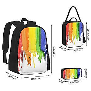 3 Piece Set Backpacks Colorful Love Watercolor Iridescent Gay Lesbian LGBT Yellow Backpack 3 Piece Set for Boys and Girls Cute Axolotl Fish backpack(School Bag + Pencil Case + Lunchbag Set)