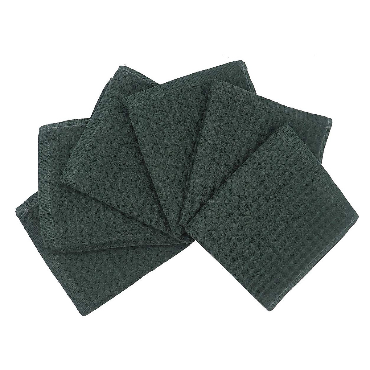 GQZLUCK 100% Natural Cotton Kitchen Towels Dish Towels Classic Waffle Weave Dish Cloths, Soft Ultra Absorbent Kitchen Hand Towel, Fast Drying Lightweight Washcloth, Set of 6 (Blackish Green)