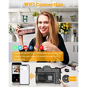 Digital Camera for Photography VJIANGER 4K 48MP Vlogging Camera for YouTube with WiFi, 180 Degree Flip Screen, 16X Digital Zoom, 52mm Wide Angle & Macro Lens, 2 Batteries, 32GB TF Card(W02 Black6)