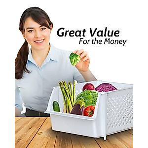 Skywin Plastic Stackable Storage Bins for Pantry - Stackable Bins For Organizing Food, Kitchen, and Bathroom Essentials (White 2-Pack)