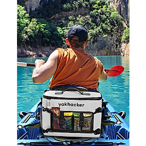 Yakhacker Kayak Cooler, Waterproof Seat Back Cooler with Lawn-Chair Style Seats, Kayak Accessories Bag, Portable Ice Chest Cooler for Kayaking, Travel, Lunch, Beaches &Trips (Silver)