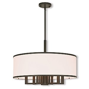 Livex Lighting Fabric Shade 7 Light Bronze Pendant Chandelier