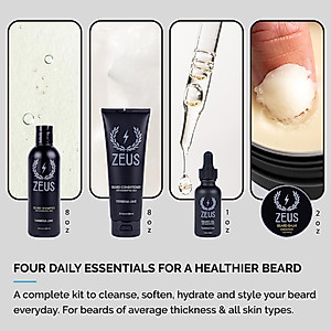 ZEUS Everyday Beard Kit with Tin Gift Box – Beard Wash Shampoo & Conditioner, Natural Beard Oil, Beard Balm & Tin Box (Vanilla Rum)