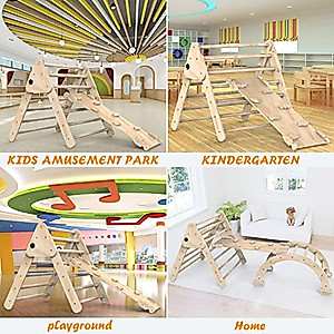 Baoniu Foldable Climbing Triangle Ladder Toys with Ramp for Sliding or Climbing, Set of 3 Wooden Safety Sturdy Kids Play Gym, Indoor Outdoor Playground Climbing Toys for Toddlers