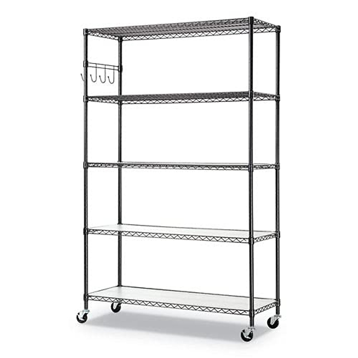 Alera 5-Shelf Wire Shelving Kit with Casters and Shelf Liners, 48w x 18d x 72h, Black Anthracite