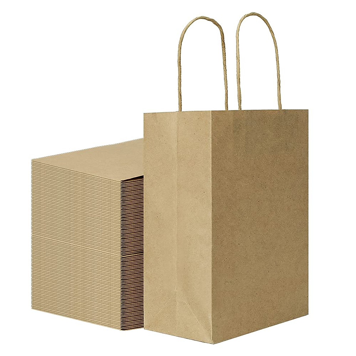 bagmad Sturdy 5.25x3.25x8 inch 100 Pack Small Paper Bags with Handles Bulk, Brown Kraft Bags, Gift Party Favors Grocery Retail Strong Shopping Craft Cub Sacks (Thicken, 100Pcs) (100)