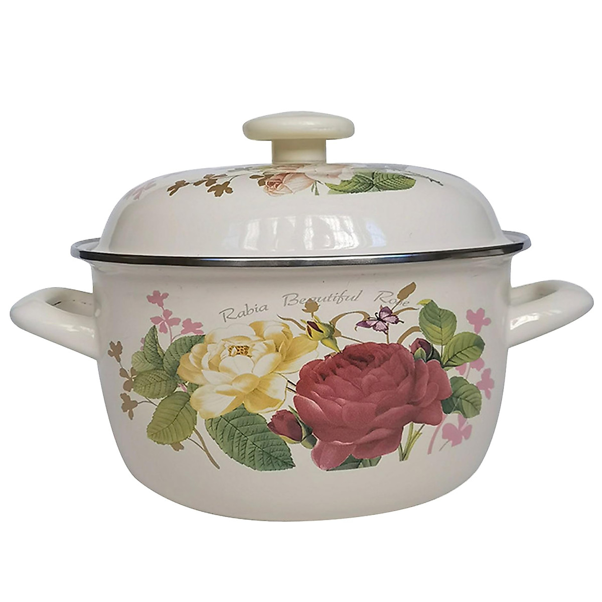 Enamel Pot 12x7 Inch Non- Stick Enamel Stock Pot with Lid and Handles Retro Flower Soup Pot Thicken Enamel Cookware for Home Kitchen Restaurant Pasta Milk Soup L Enamel Stock Pot Soup Pot Pasta Pan