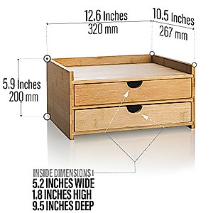 2-Tier Desk Organizer with Drawers and Storage - Wooden Desk Organizers - Mini Bamboo Organizing Unit - Ideal for Makeup, Bathroom, and Desktop Organizing on Countertops and Tabletops