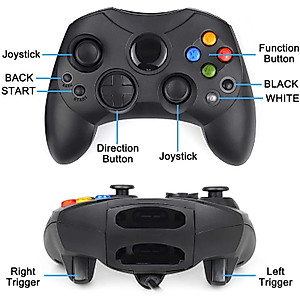 Xbox Classic Controller S-Type Wired Gamepad for Xbox S Type Console (Black and ClearBlue)