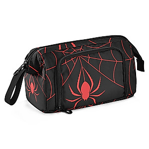 Glaphy Red Spider and Spider Web Halloween Pencil Case Large Capacity Pencil Pouch Bag Zipper Storage Stationery Bag for Office College School