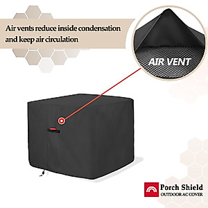 Porch Shield 600D Waterproof Air Conditioner Covers for Outside Units Square AC Cover Black - 34 x 34 x 30 inch