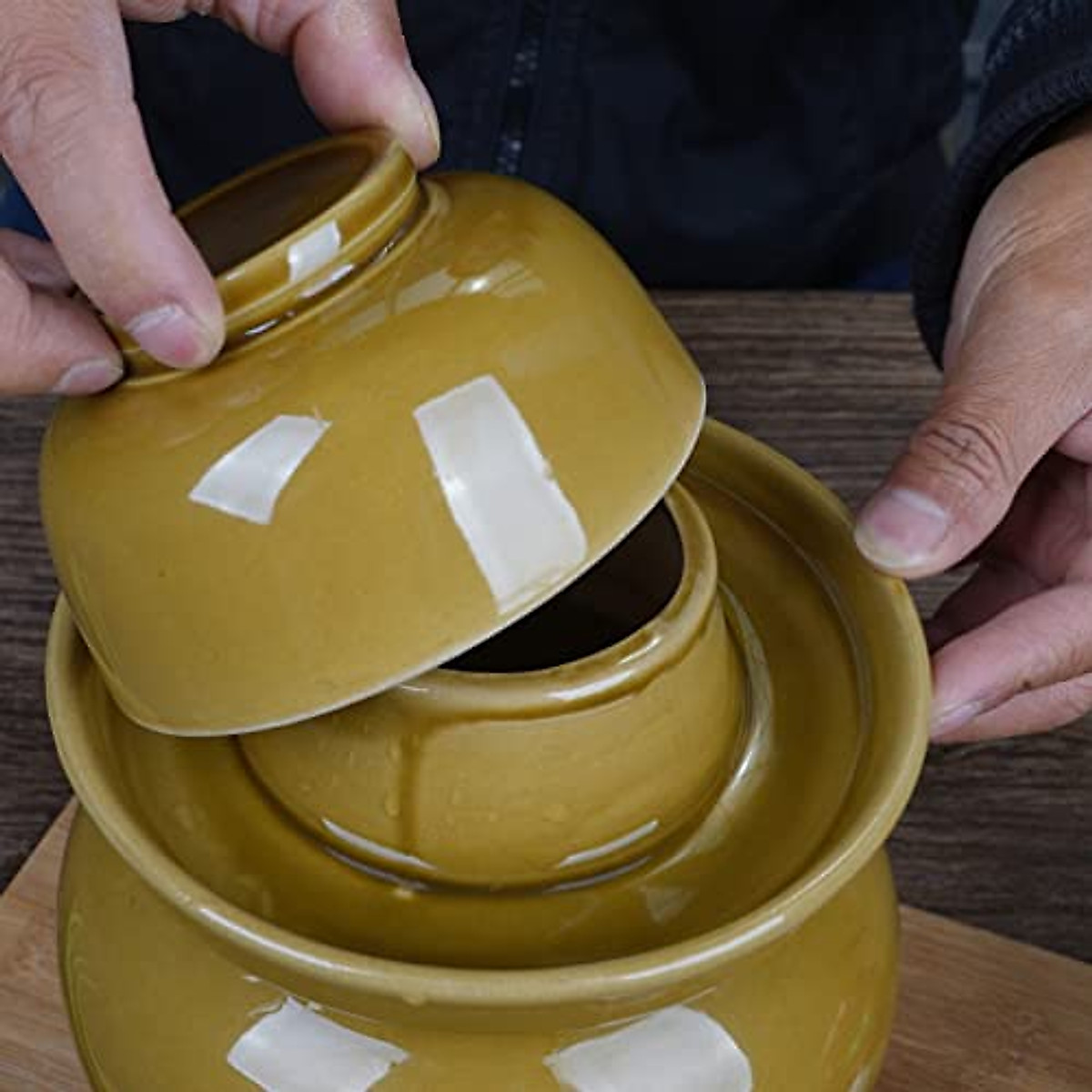 GOOFFY fermentation 1kg Terracotta Traditional Chinese Fermenting Jar Stoneware Pickles Jar with Water Sealed Airlock Lid Ceramic Food Canister Bottle for Pickling Kimchi Sauerkraut tank