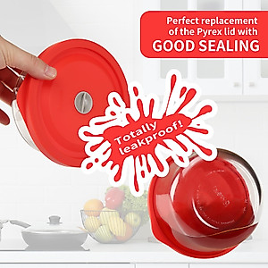 Replacement Lids for Pyrex 7402-PC 7 Cup, Silicone Round Storage Cover Lid for Anchor Hocking Glass Bowl 2 Pack with Date Mark Red