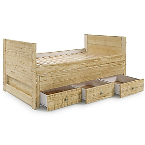 Bedz King All in One Twin Bed with Twin Trundle and 3 Built in Drawers, Weathered Honey