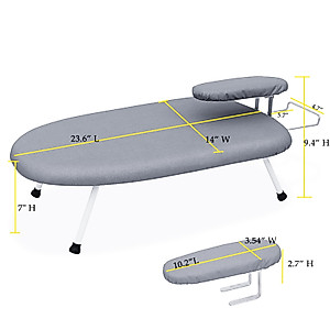 AKOZLIN Tabletop Ironing Board 23.6" L x 14''W x 7''H with Removable Sleeve Board - Folding Legs Cotton Cover Travel Countertop Iron Board