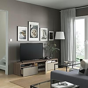 TV Unit with Drawers and Door,Walnut Effect Light Gray/Selsviken high-Gloss/Beige, 70 7/8x16 1/2x15 3/8 "