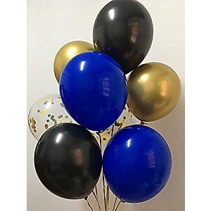 Royal Blue Gold Black Balloons- Confetti Balloons for Graduation Bachelor Men Birthday Anniversary Party Decorations D¨¦cor Supplies 12inch 50packs