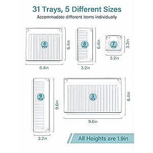 Kootek 31 Pcs Desk Drawer Organizer Set 5-Size Bathroom Drawer Tray Dividers Versatile Storage Bins Plastic Vanity Trays Organizers Divider Container for Dresser Makeup Kitchen Utensil Office