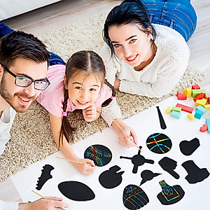 Qilery 70 Pcs Sports Scratch off Papers Scratch Paper Sets with 35 Pcs Wooden Stylus, Sports Ball Rainbow Paper Scratch Pad for Kids, DIY Arts and Crafts Supplies for Football Party Project Decoration