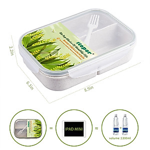 Bento Box,Bento Lunch Box for Kids and Adults, Leakproof Lunch Containers with 3 Compartments, Lunch box Made by Wheat Fiber Material(White) By Itopor