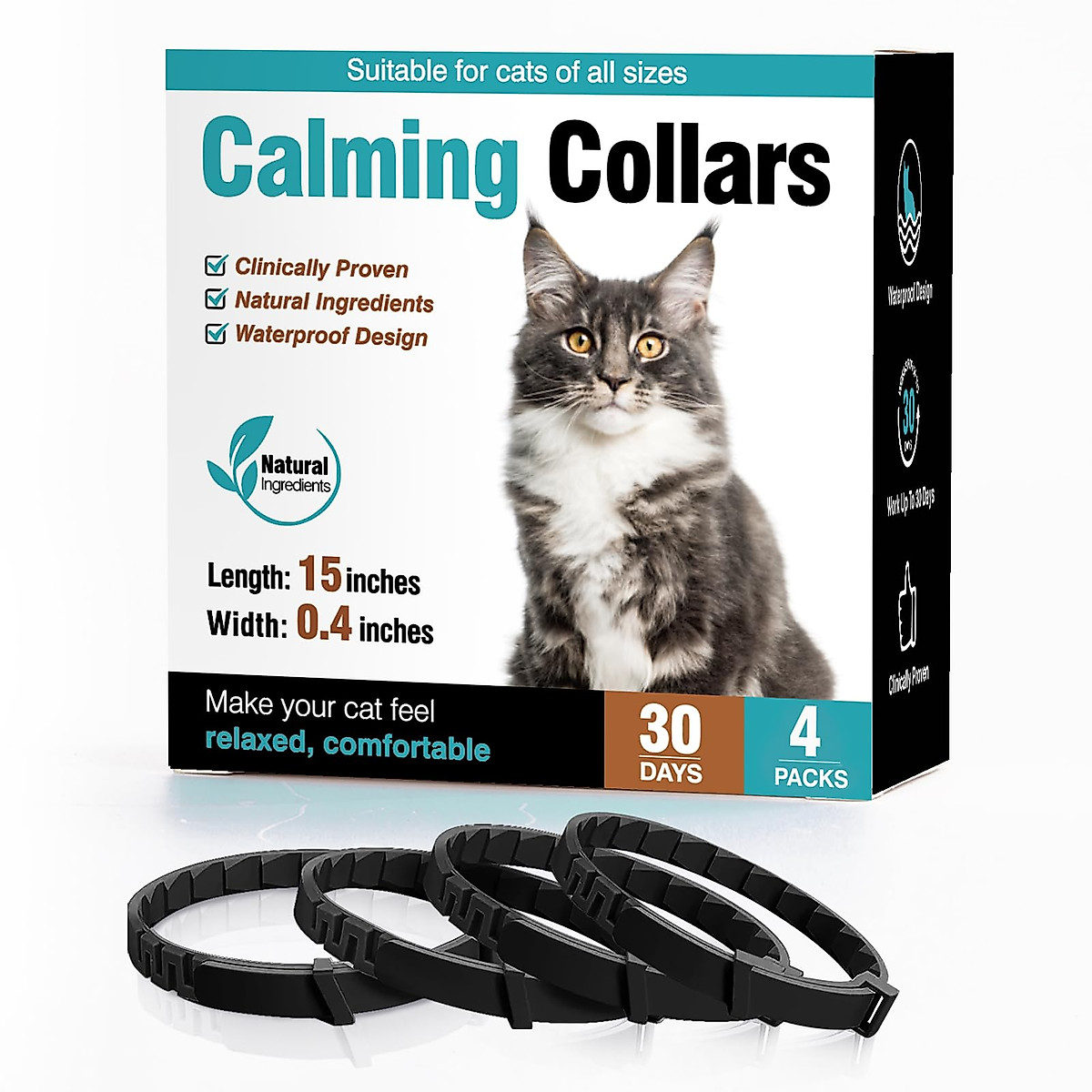 Pheromone Calming Collar Stress and Anxiety Relief Lasts 30 Days Calming Collar for Cats Cat Calm Collar Cat Adjustable Appeasing Calming Collar for Kitten Kitty Calm Collar Make Cat Relaxed 4 Pack